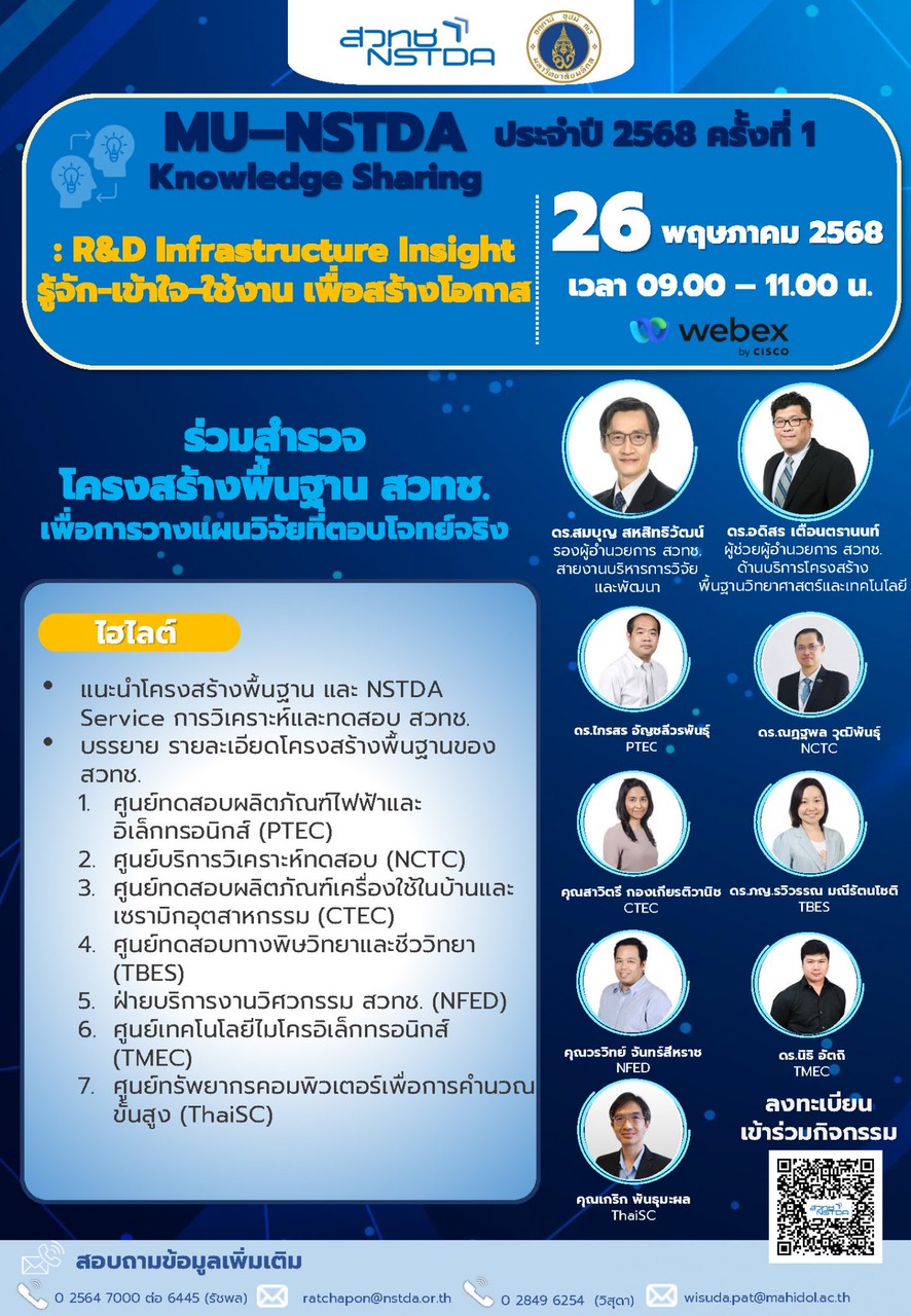 กิจกรรม MU – NSTDA Knowledge Sharing ประจำปี 2568 ครั้งที่ 1 | สำนักงานวิจัยวิทยาศาสตร์สุขภาพ ...
